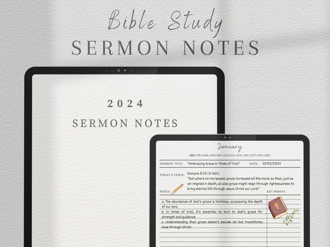 Sermon Notes Printable, Digital Bible Study Journal, Church Service ...
