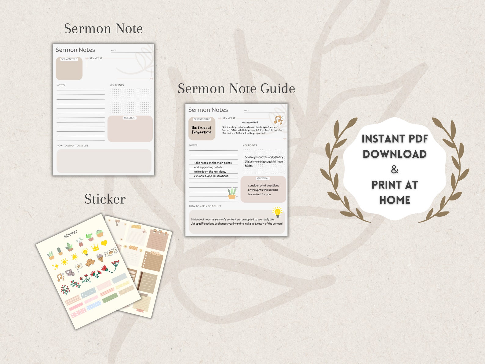 Sermon Notes Printable, Digital Bible Study Journal, Church Service ...