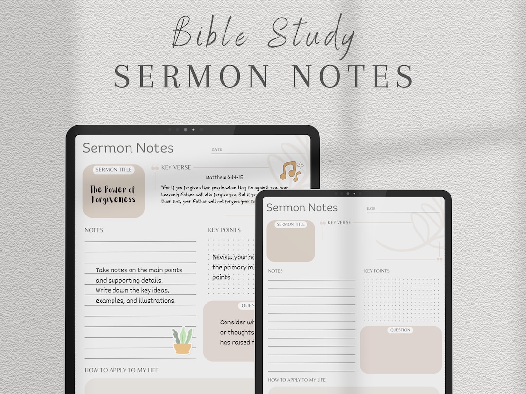 Sermon Notes Printable, Digital Bible Study Journal, Church Service ...