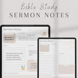 Sermon Notes Printable, Digital Bible Study Journal, Church Service ...