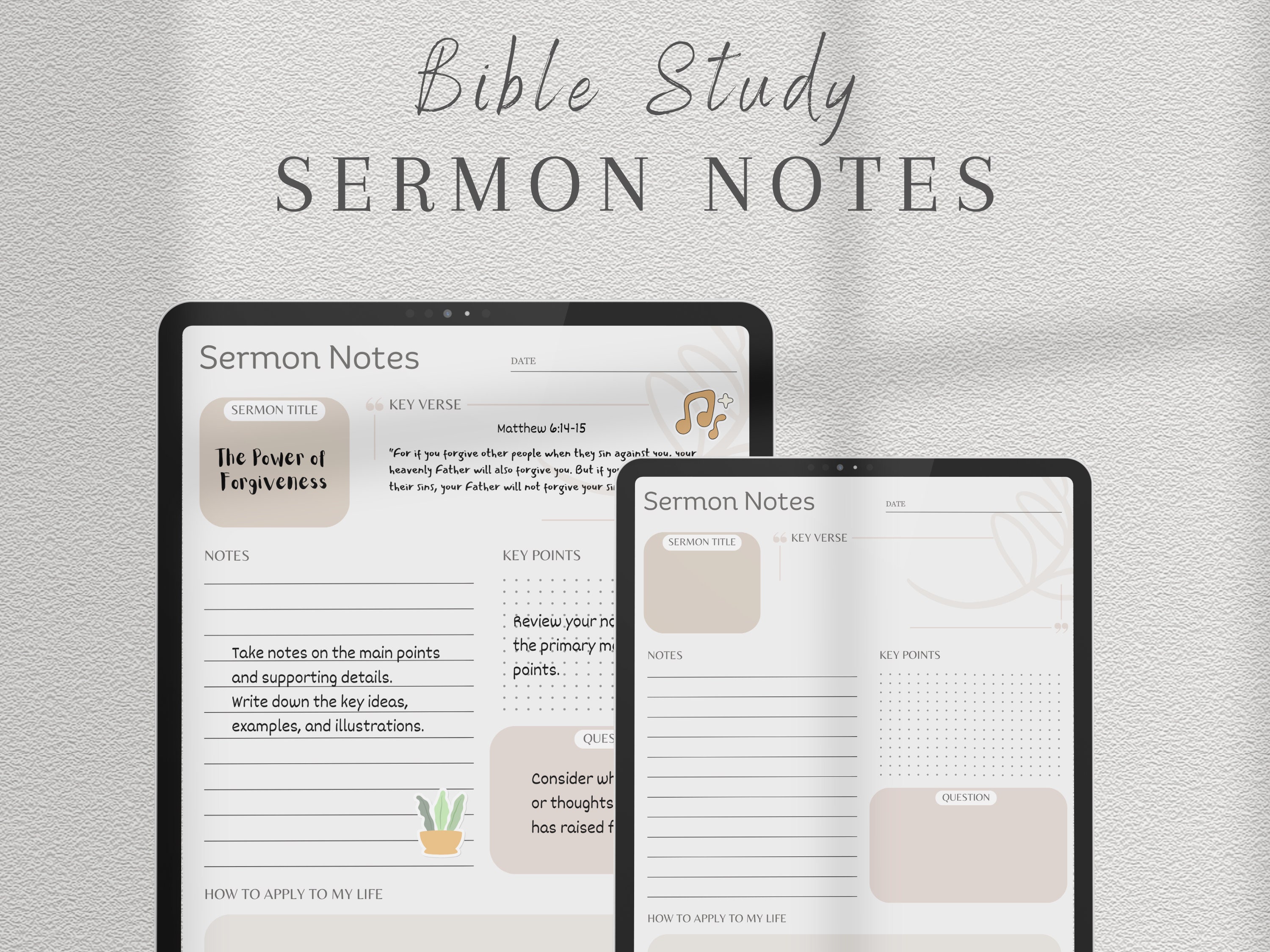Sermon Notes Printable, Digital Bible Study Journal, Church Service ...