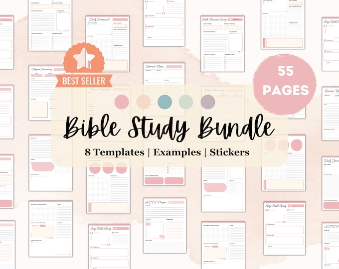 Bible Study Bundle, 8 Templates Digital Bible Study, Faith Journal ...