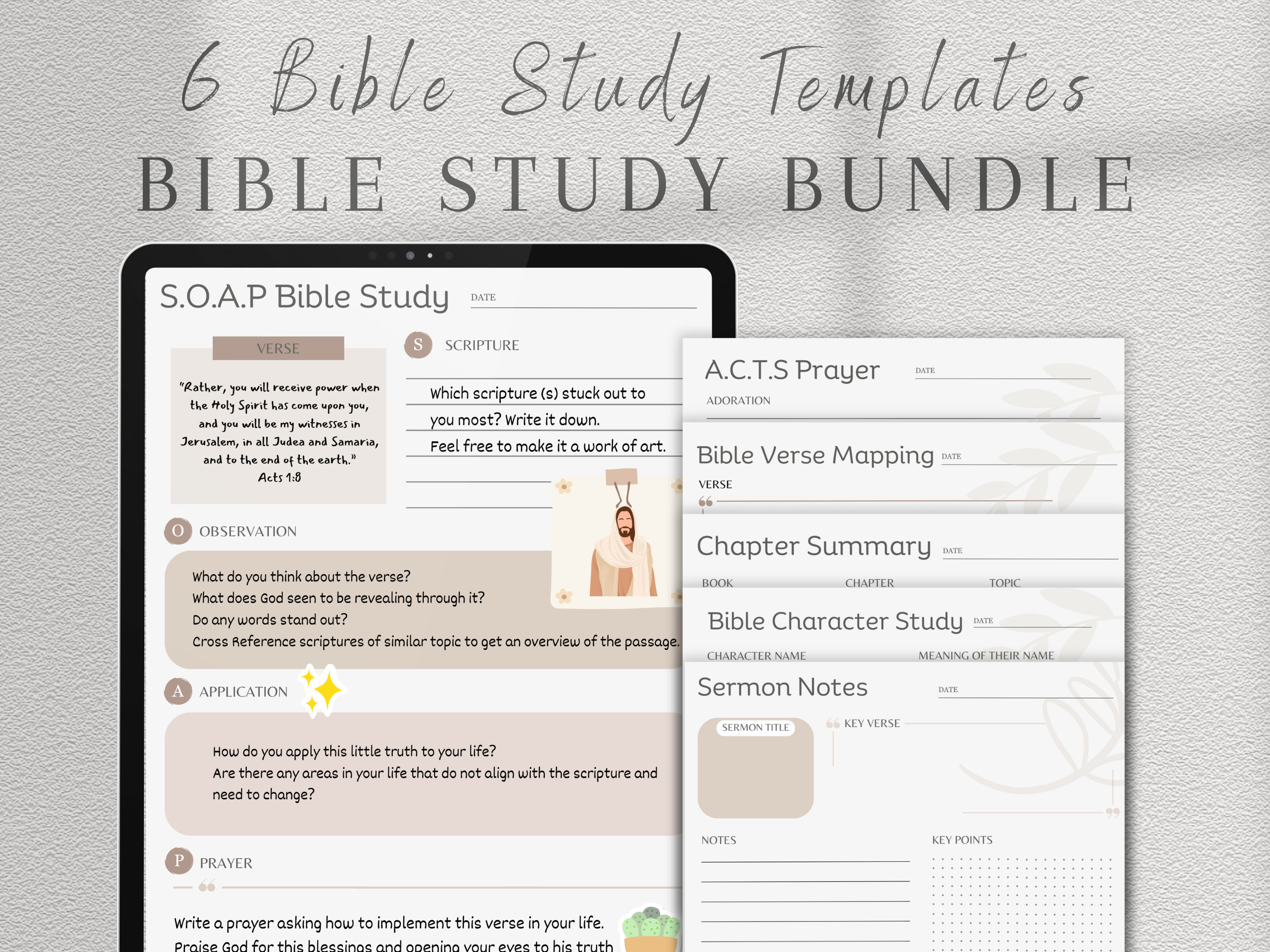 Bible Study Bundle, 6 Templates, Digital Bible Study, Faith Journal ...