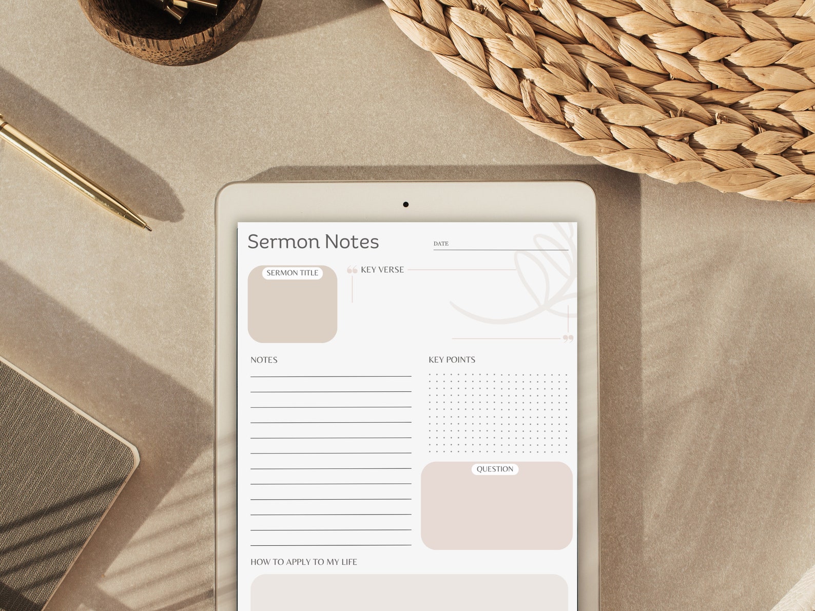 Sermon Notes Printable, Digital Bible Study Journal, Church Service ...