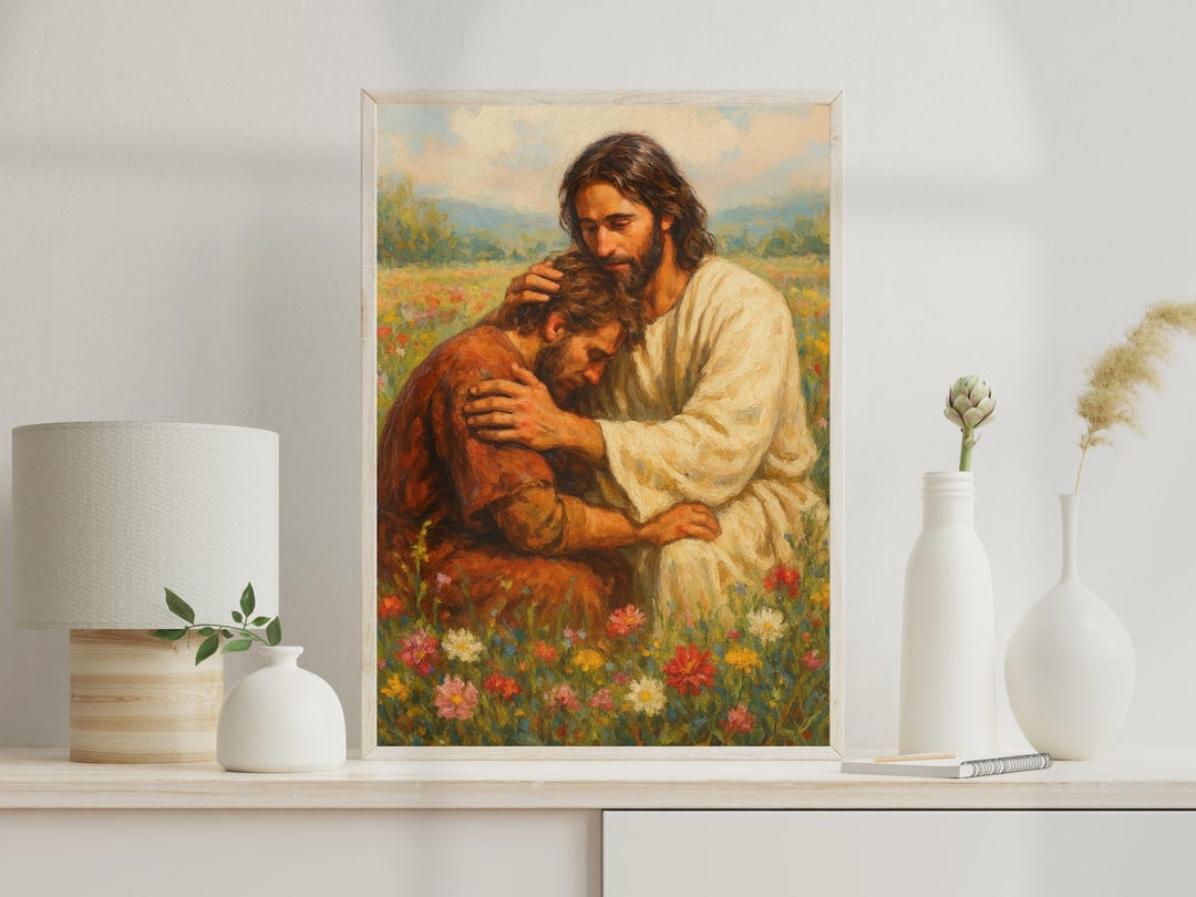 Christian Wall Art, Jesus Hugging Disciple, His Love, Jesus Art, Bible ...