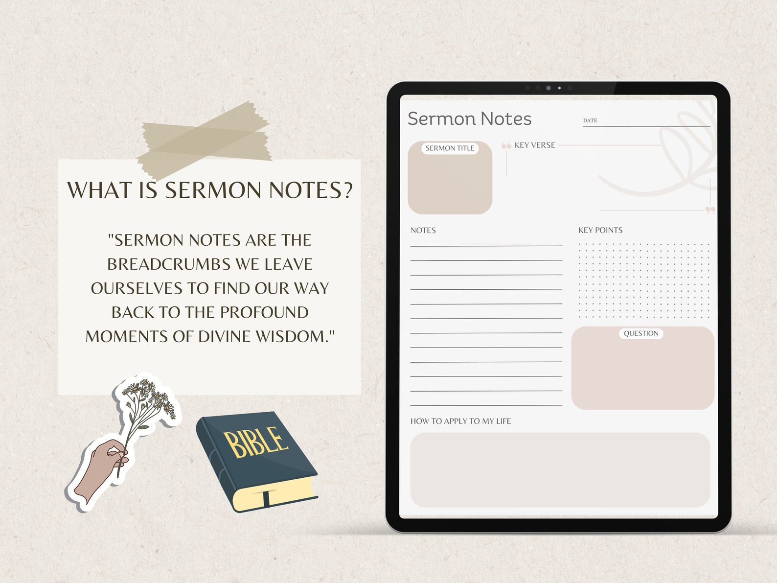 Sermon Notes Printable, Digital Bible Study Journal, Church Service ...