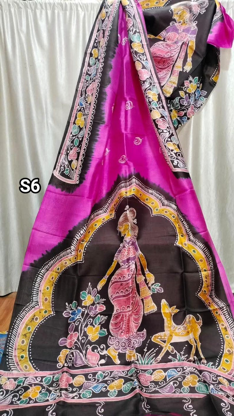 Hand Wax Batik Pure Silk Saree: Hand-painted Bishnupuri Silk Sari With ...