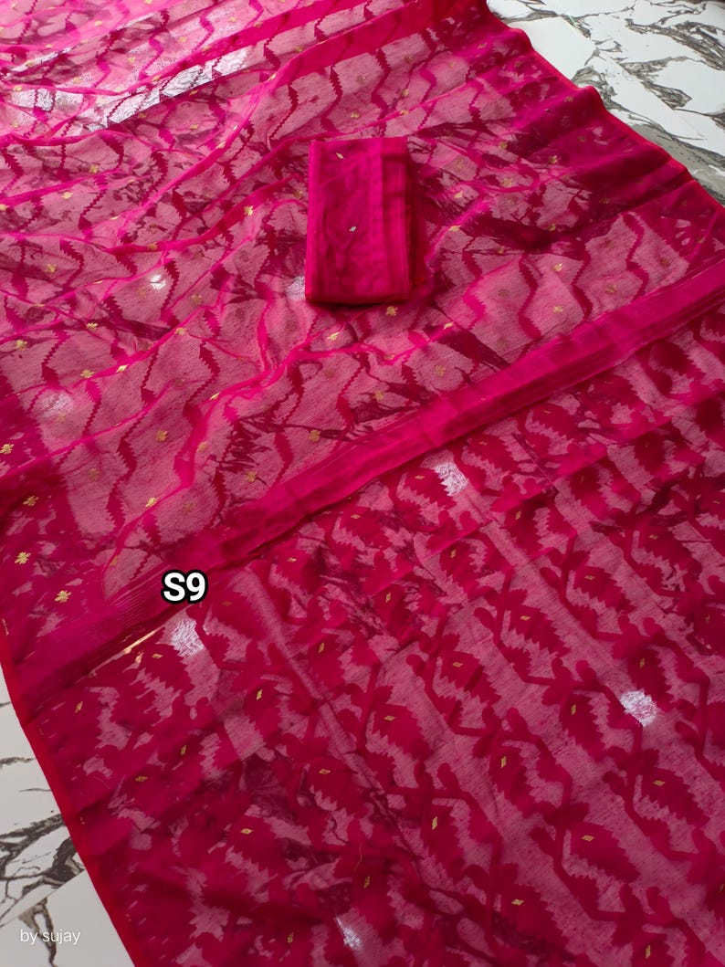 Designer Cotton Muslin Jamdani Saree: Resam by Cotton Dhakai Sari With ...