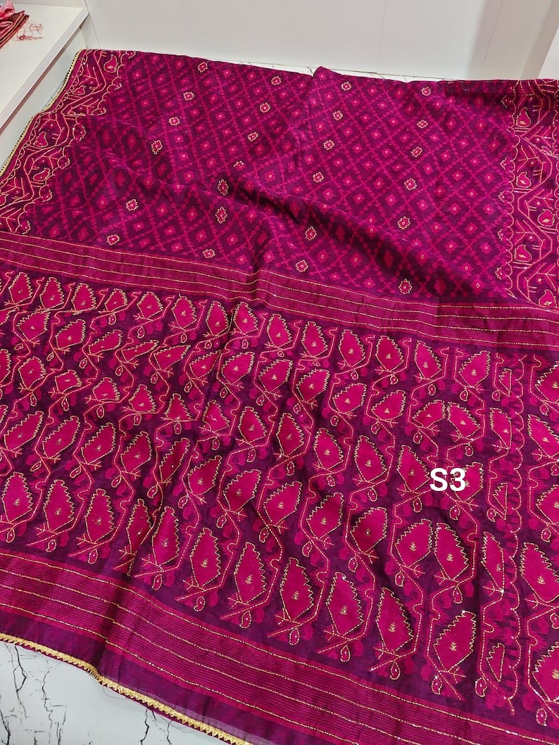 Karchupi Embroidery Cutdana Jamdani Saree With Blouse Piece: Aari Work ...