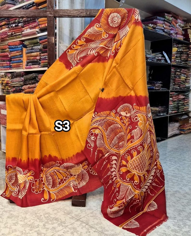 Mom Chitra Batik Pure Silk Saree: Hand Painted Wax-batik Bishnupuri ...