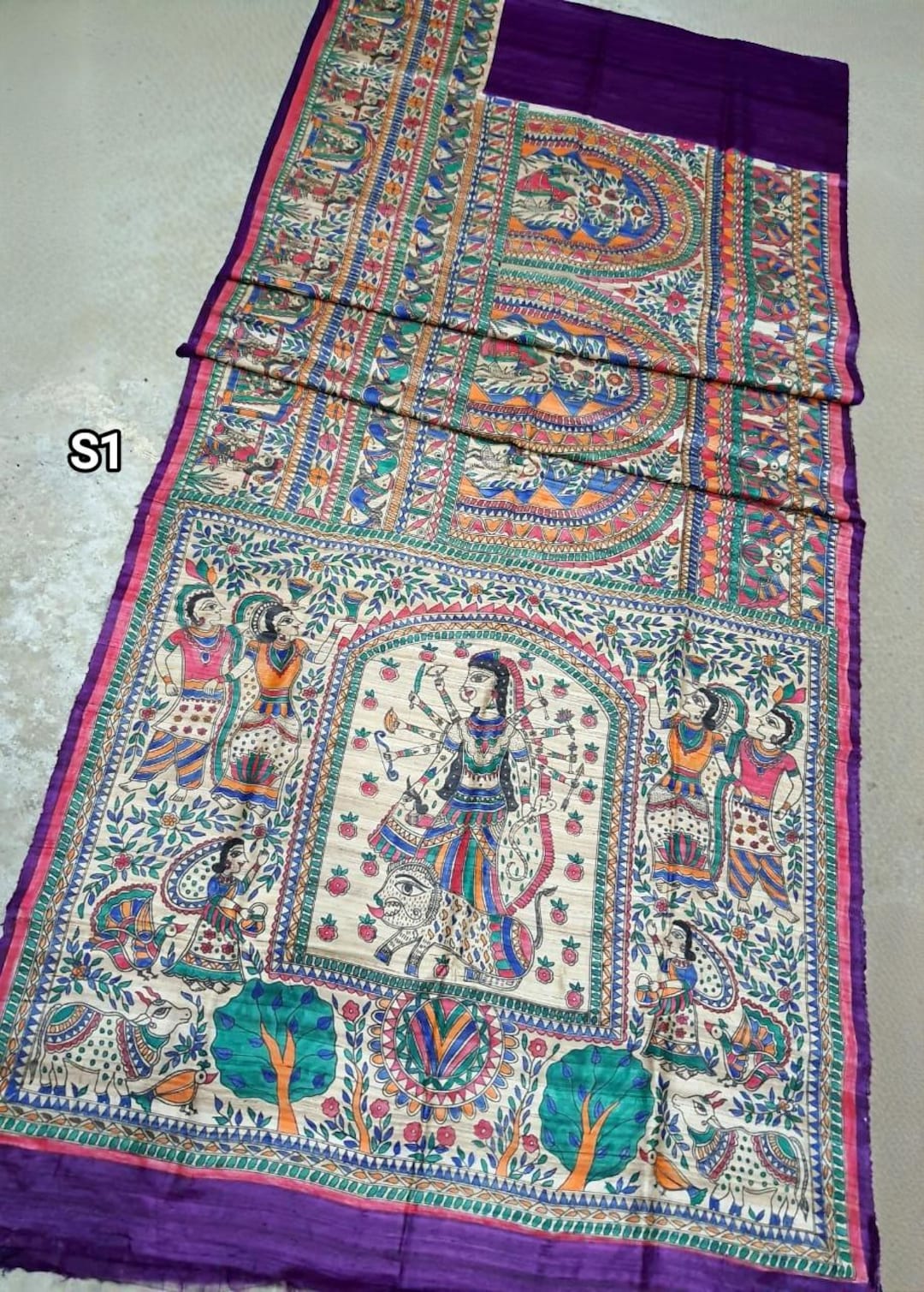 Hand Painted Madhubani Tussar Silk Saree: Ghicha Silk Sari (silkmark ...