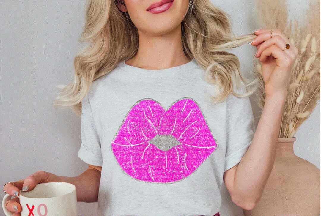 Hot Pink Glitter/sequin Lip T-shirt - Etsy