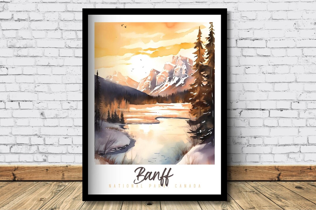 Banff National Park Watercolor Travel Poster Banff Wall Art Banff ...