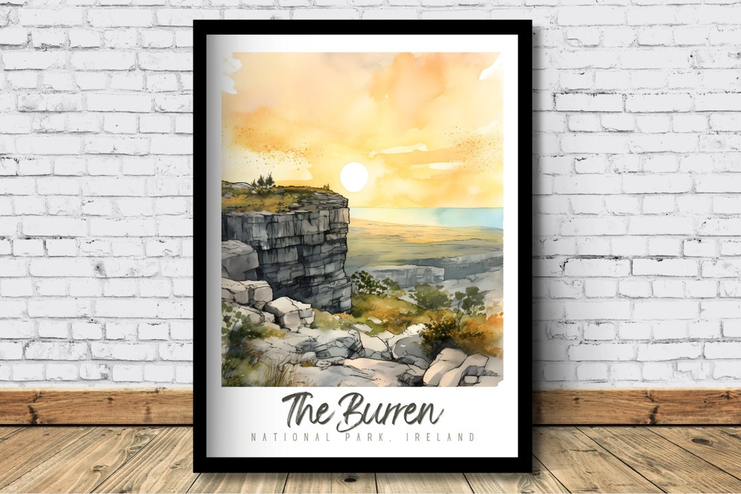 The Burren National Park Watercolor Travel Poster the Burren Wall Art ...