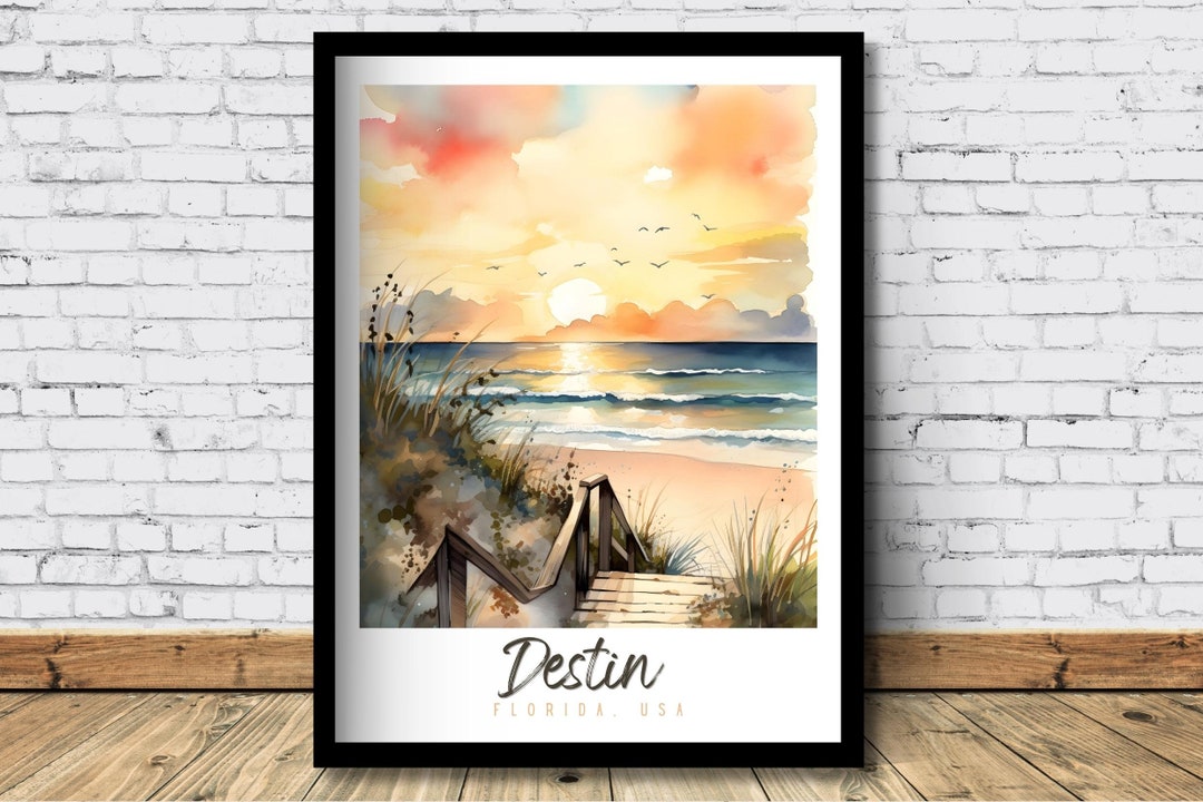 Destin Watercolor Travel Poster Destin Wall Art Destin Watercolor Print ...