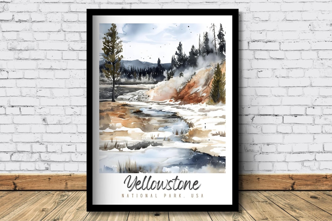 Yellowstone National Park Watercolor Travel Poster Yellowstone - Etsy