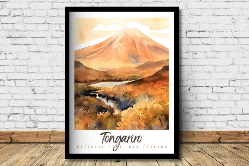 Tongariro National Park Watercolor Travel Poster Tongariro Wall Art ...