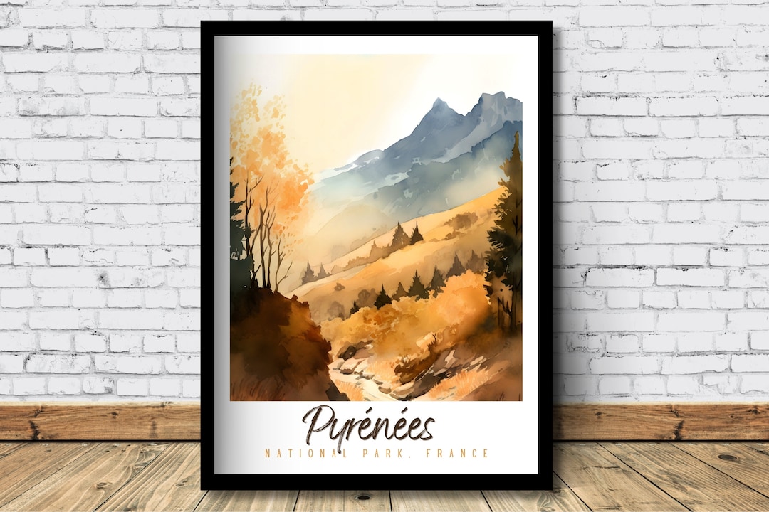 Pyrénées National Park Watercolor Travel Poster Pyrénées Wall Art ...
