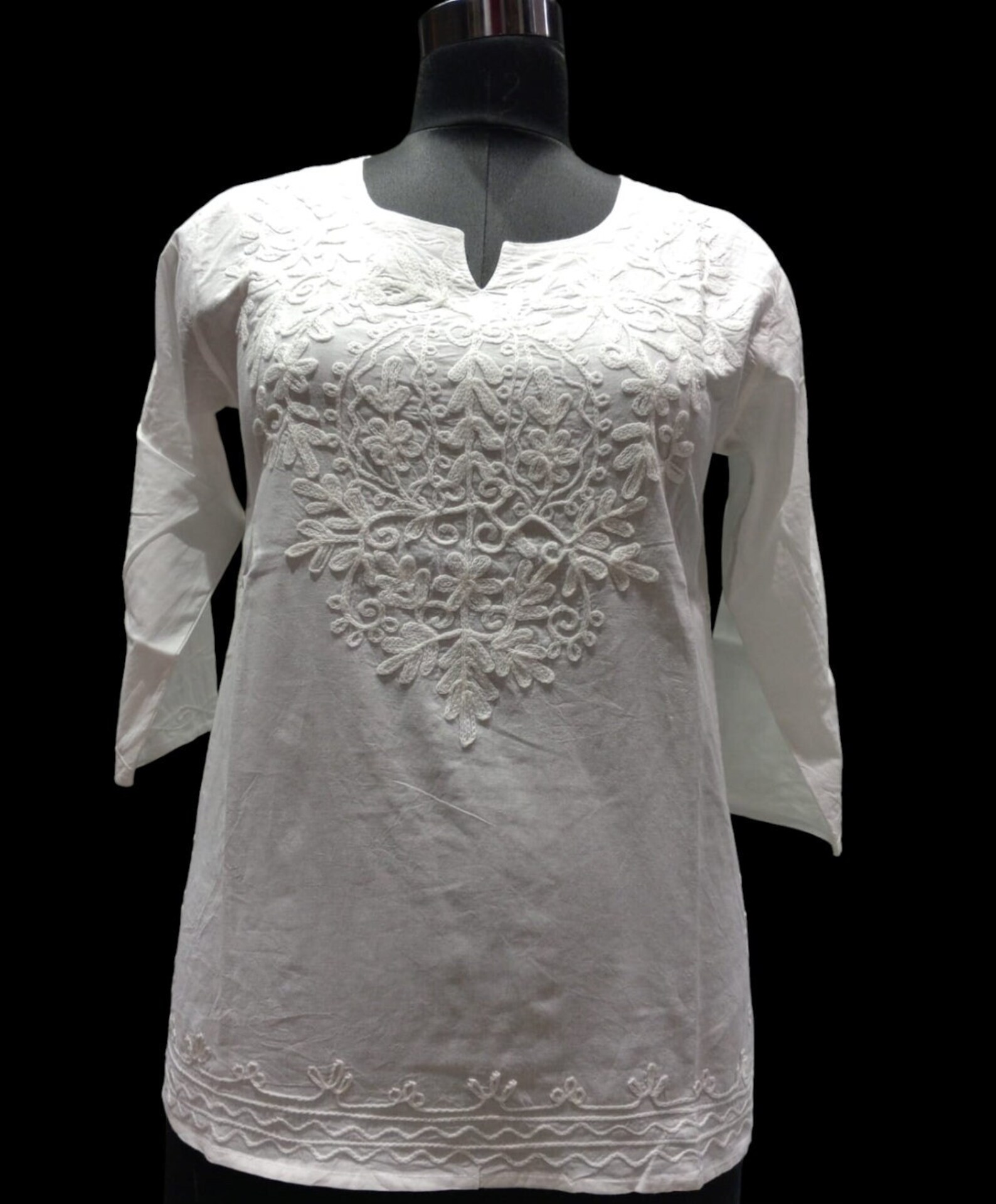 Lucknowi Chikankari Kashmiri Design Short Kurti Soft Fabric Indian ...