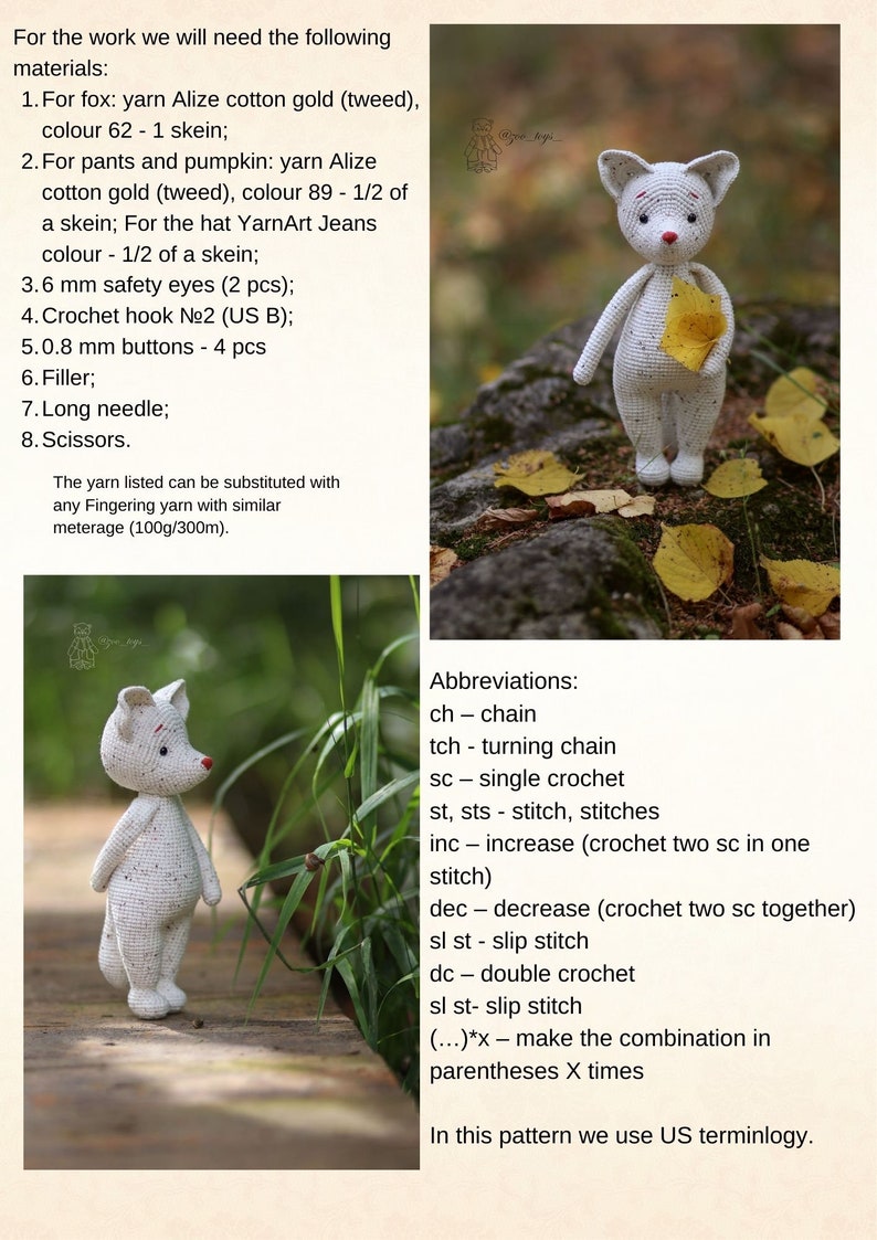 Crochet Pattern Fox Halloween. Amigurumi Animals. White Fox. - Etsy