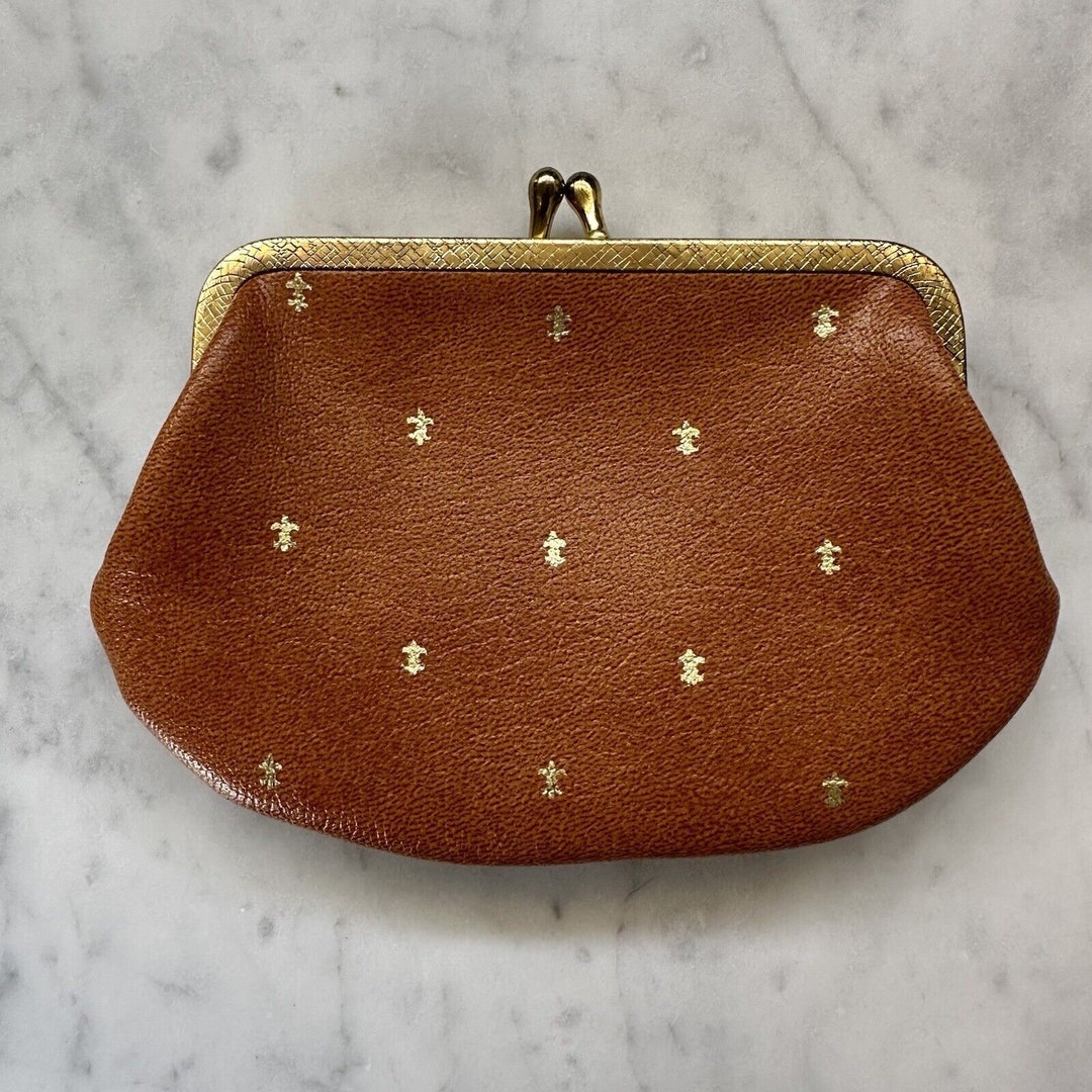 Vintage ST THOMAS Brown Leather Coin Change Purse Pouch Kiss Lock Fleur ...