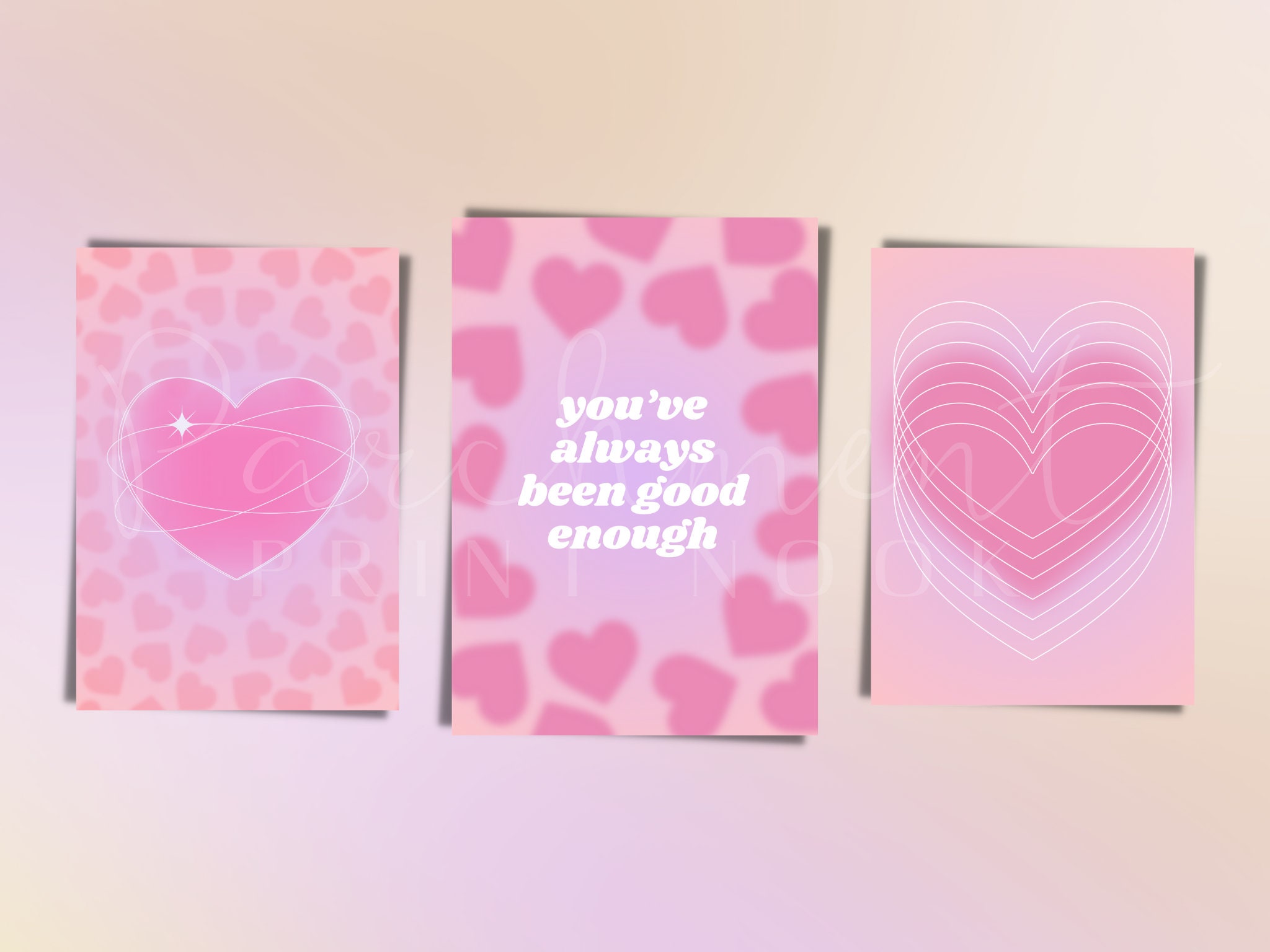 Pastel Y2K Self-love Print Set Aura Hearts and Inspirational Quote ...