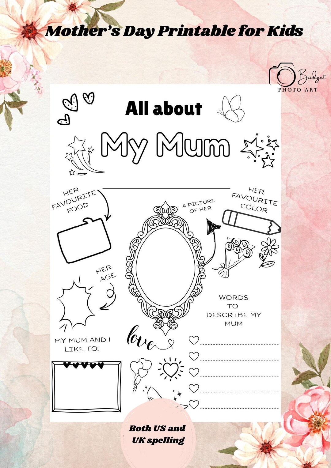 Mother's Day Printable Worksheet: All About My Mom Activity (PDF) - Etsy