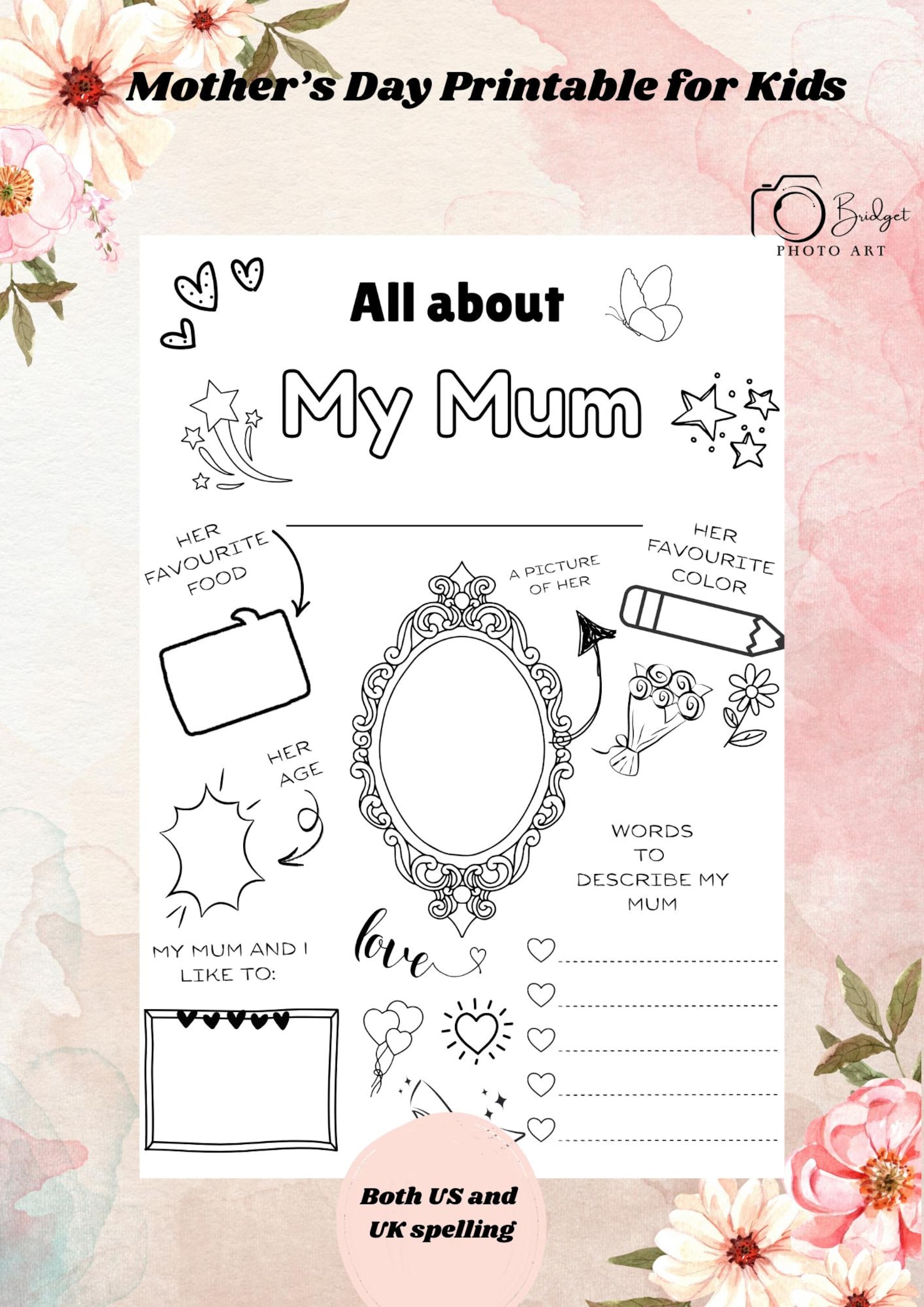 Mother's Day Printable Worksheet: All About My Mom Activity (PDF) - Etsy