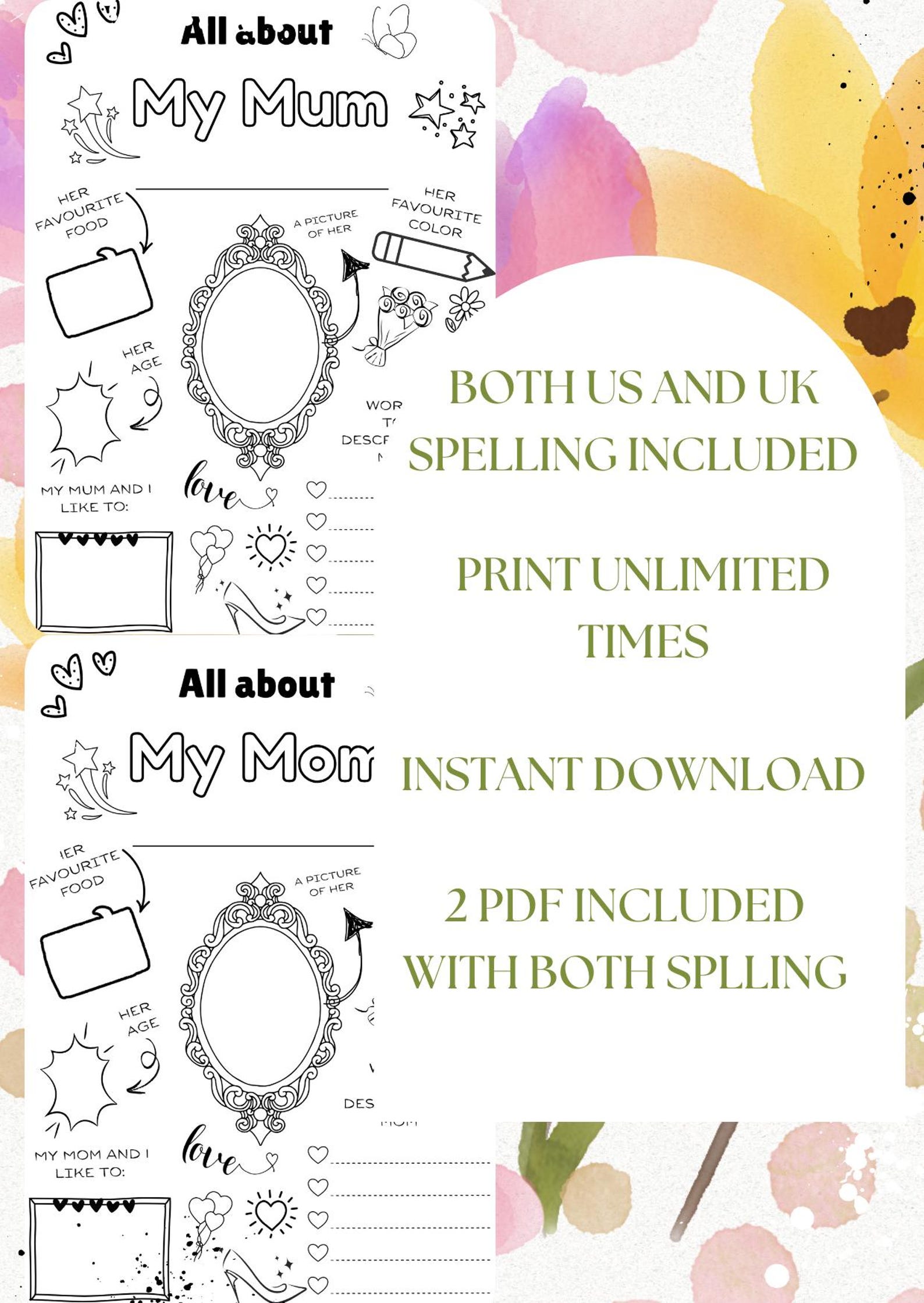Mother's Day Printable Worksheet: All About My Mom Activity (PDF) - Etsy