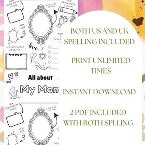 Mother's Day Printable Worksheet: All About My Mom Activity (PDF) - Etsy