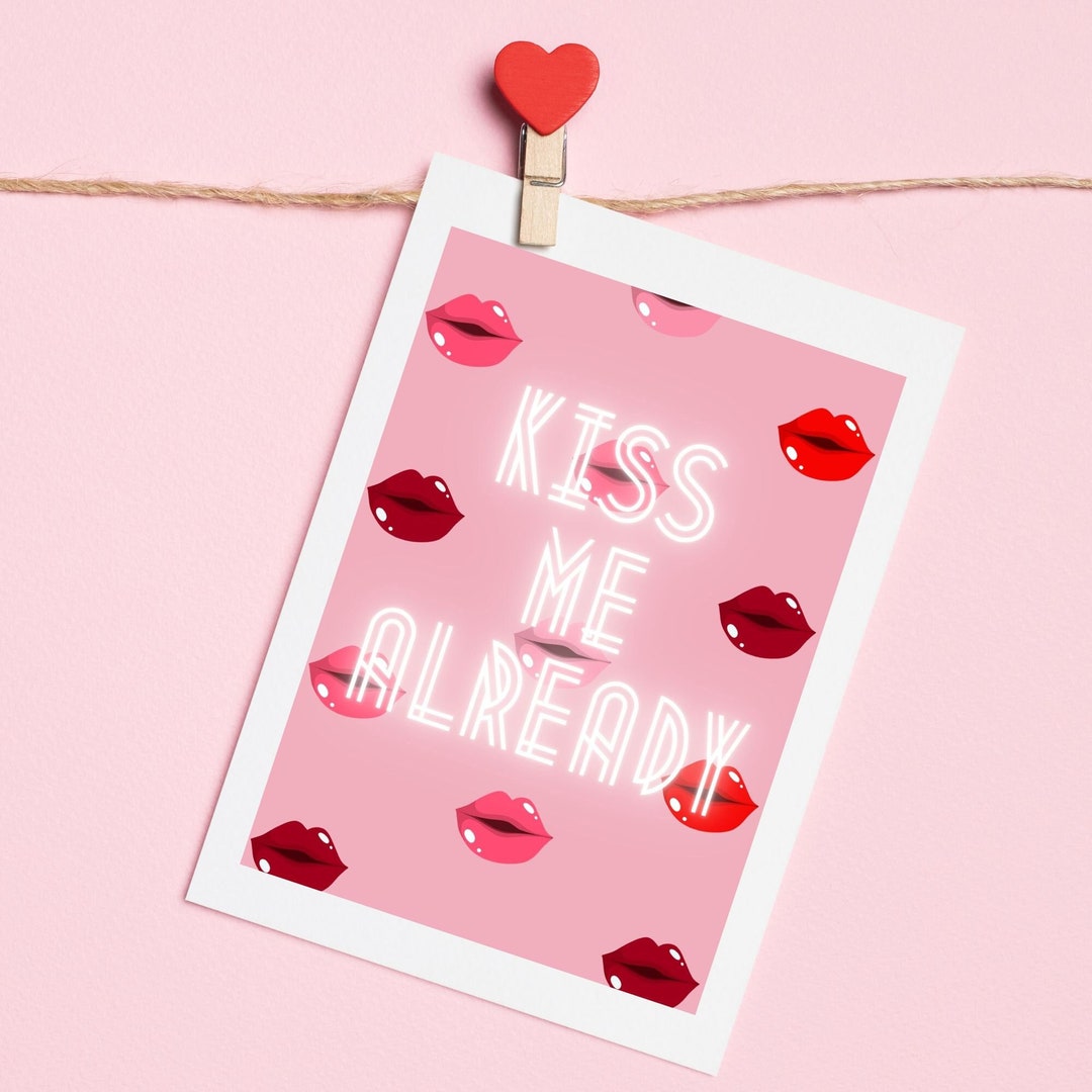 Kiss Me Valentines Art, Lips Printable Art, Valentines Day Art ...