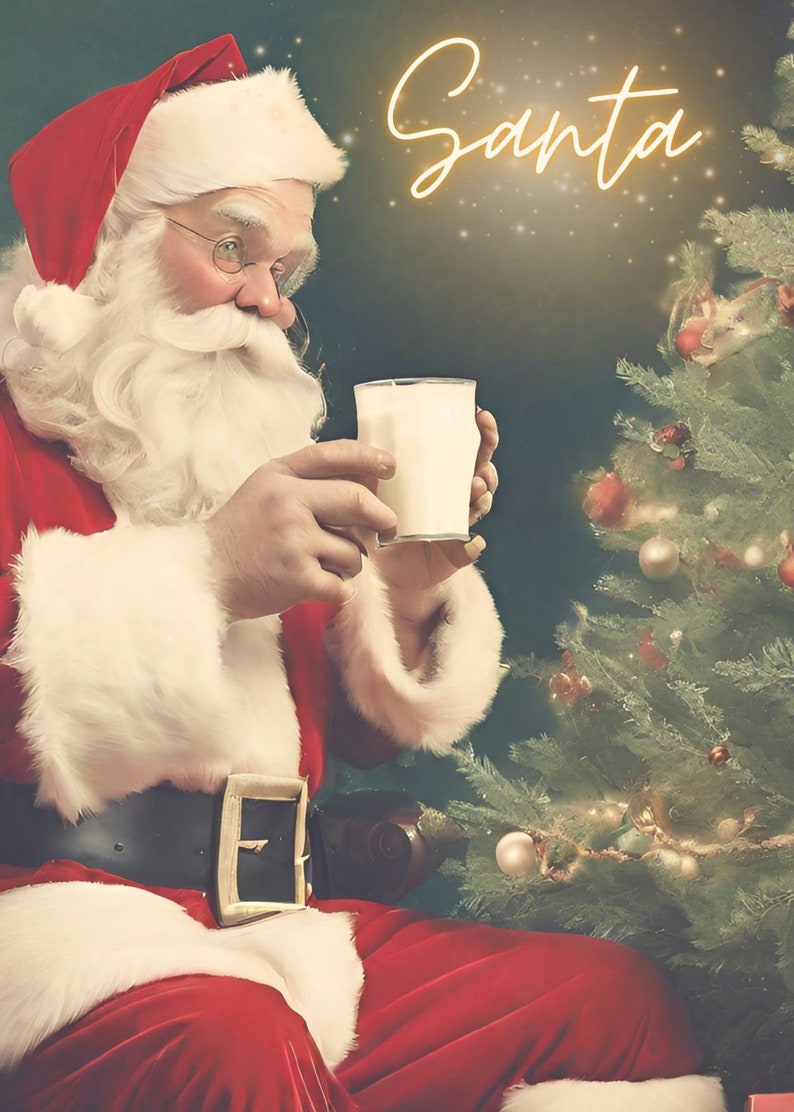Santa Drinking Milk Christmas Printable Holiday Decor L Digital Print ...