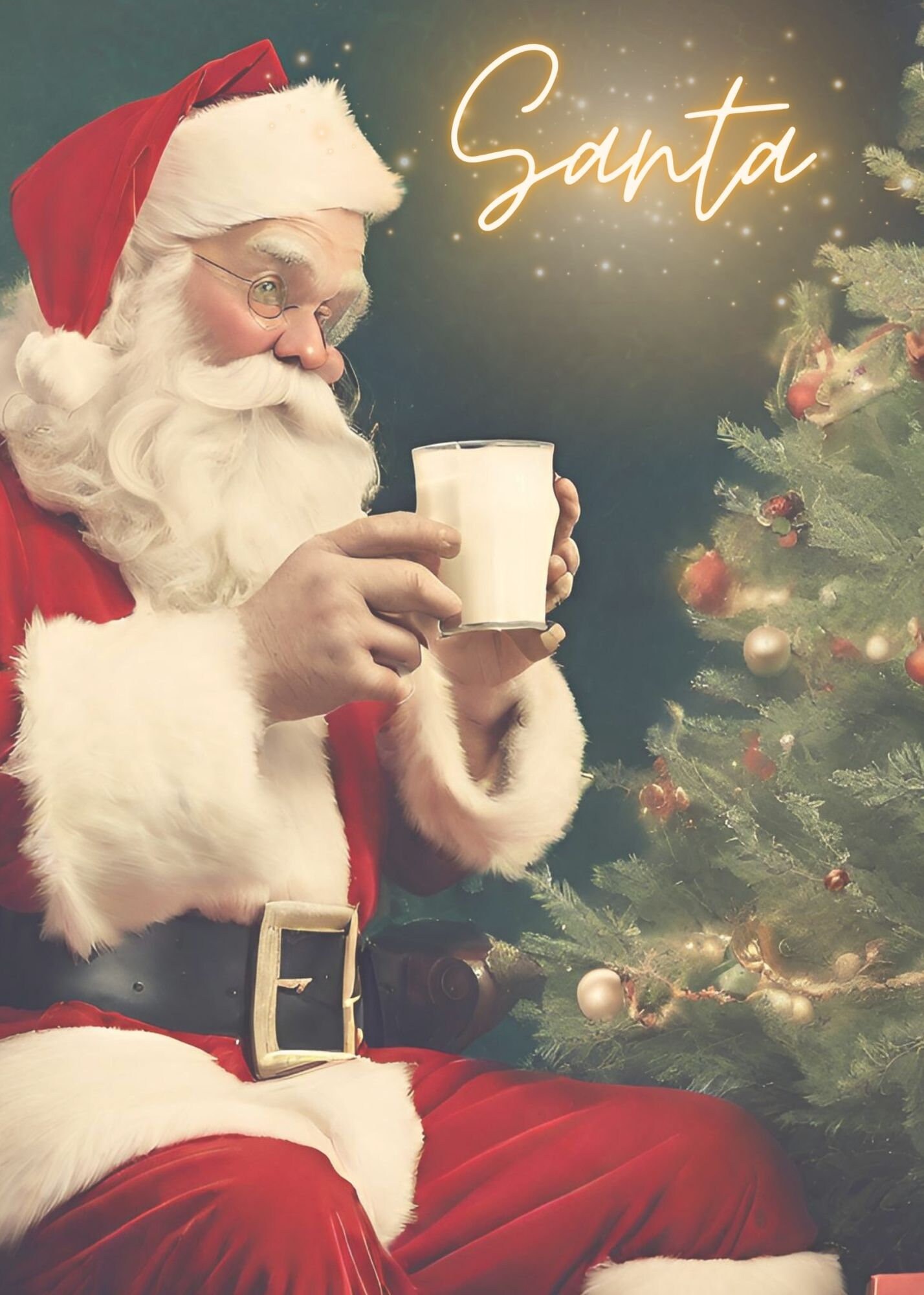 Santa Drinking Milk Christmas Printable Holiday Decor L Digital Print ...