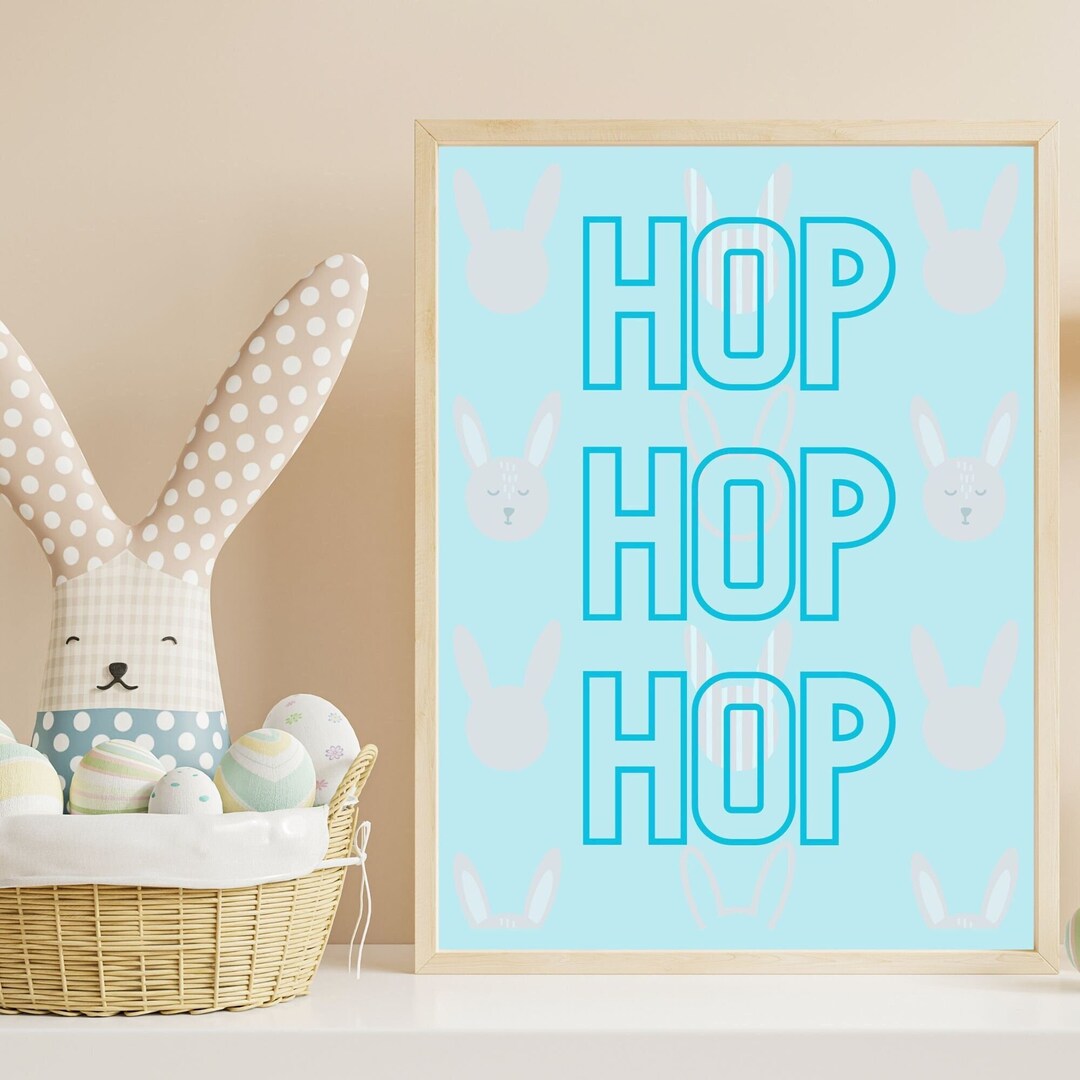 Easter Art, Hop Hop Hop Bunny Art, Happy Easter Art, Kids Room Easter ...