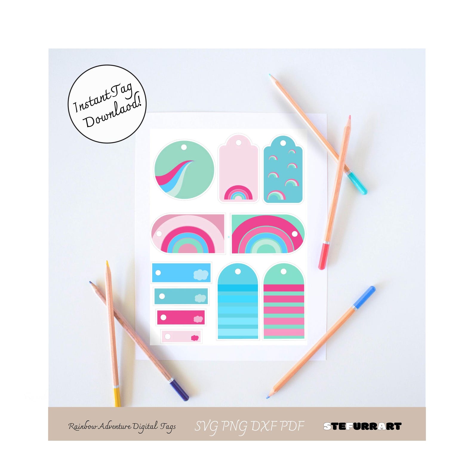 Rainbow, Gift Tags, SVG, PNG, DXF, Tag, Tags, Svg Files for Cricut ...