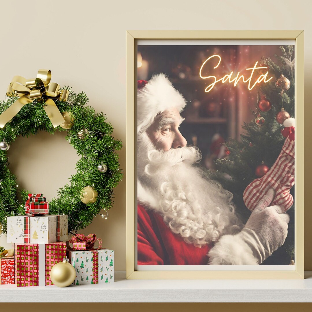 Santa With His Stocking Santa by the Tree With His Stocking Christmas ...