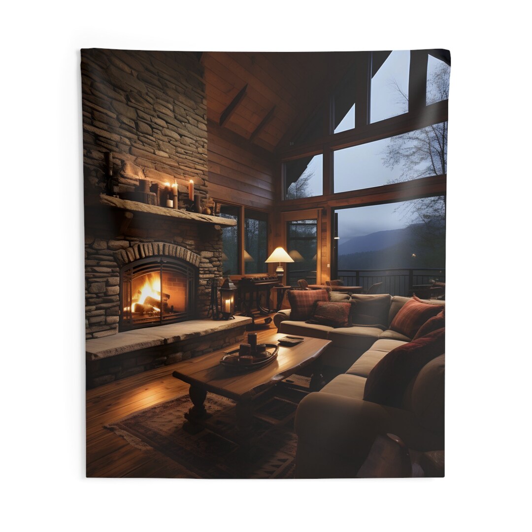 Fireplace Cabin up North Wall Tapestries for Livingroom for the ...