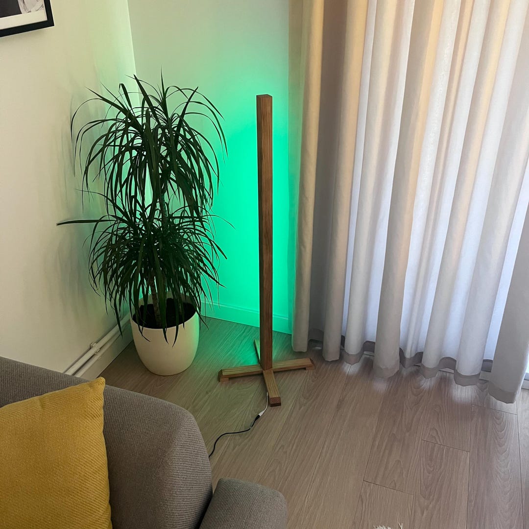 Handmade Wooden RGB Neon LED Floor Lamp | Minimalist Corner Light With ...