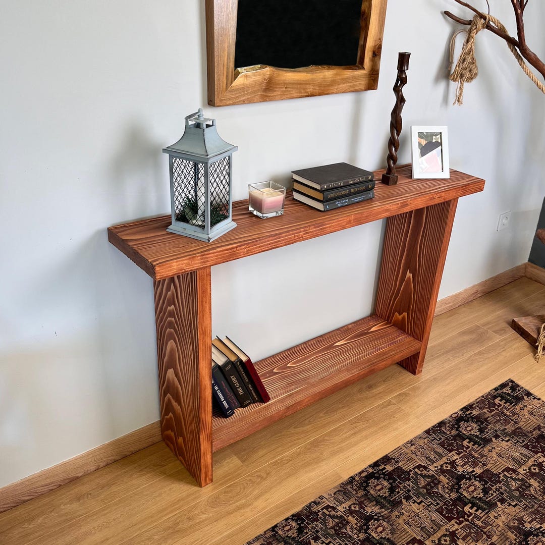 Rustic Console Table: Mahogany Finish, Narrow Entryway Shelf - Etsy