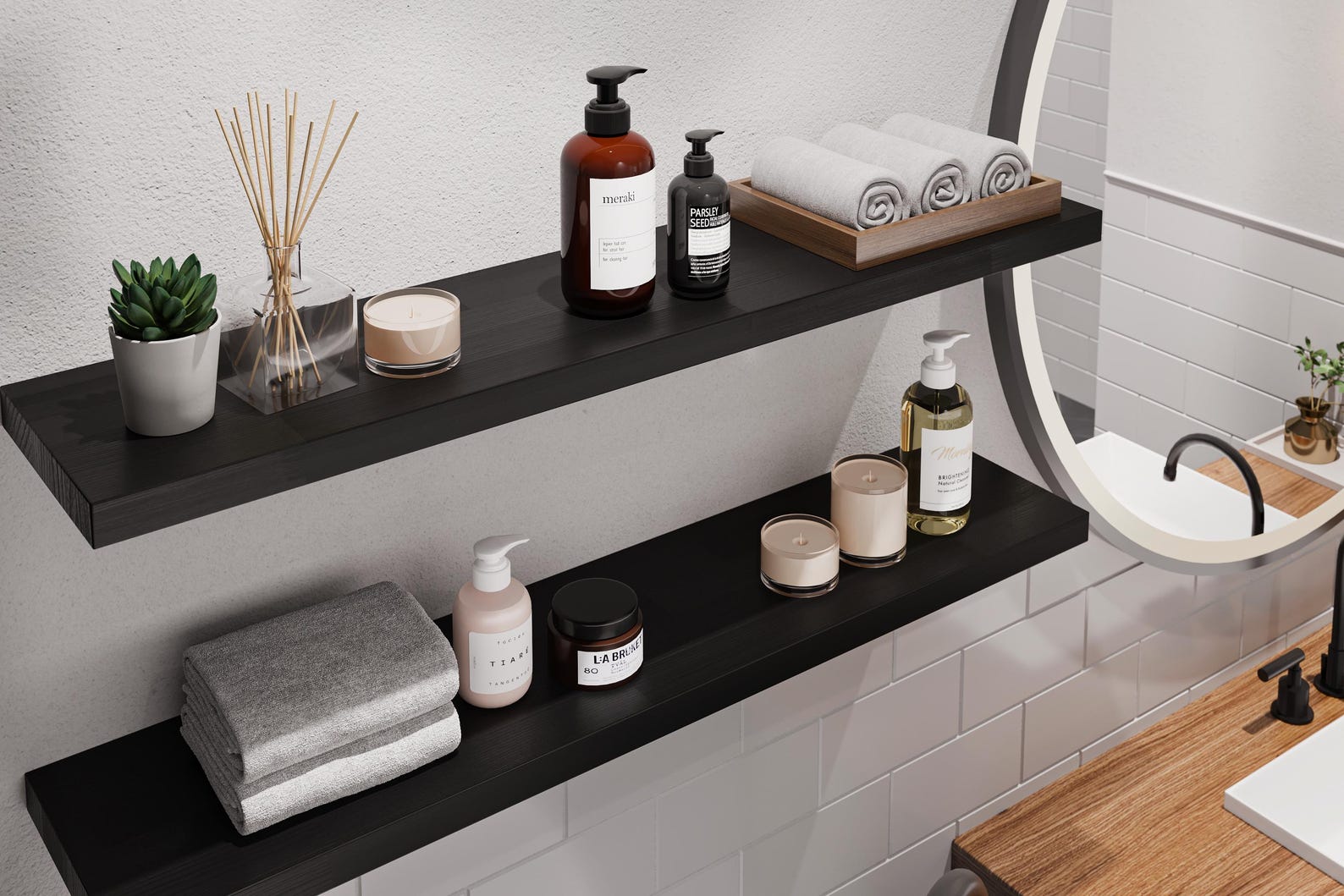 Black Floating Shelf, Custom Bathroom Shelf, Solid Wooden Shelf, Modern ...