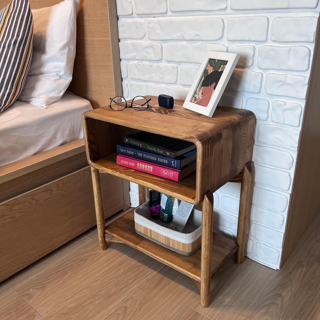 Handmade Oval Wood Nightstand: Scandinavian Bedside Table With Shelf - Etsy