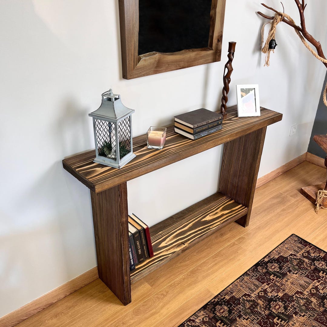 Walnut Colored Rustic Wood Console Table – Narrow Entryway Hall Table ...