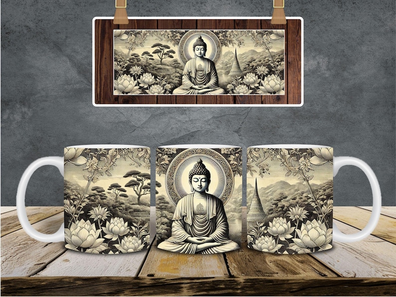 Toile De Jouy-inspired Meditating Buddha White Mug, Zen Spiritual ...