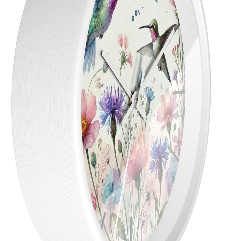 Watercolor Wildflowers and Hummingbirds Wall Clock, Soft Floral ...