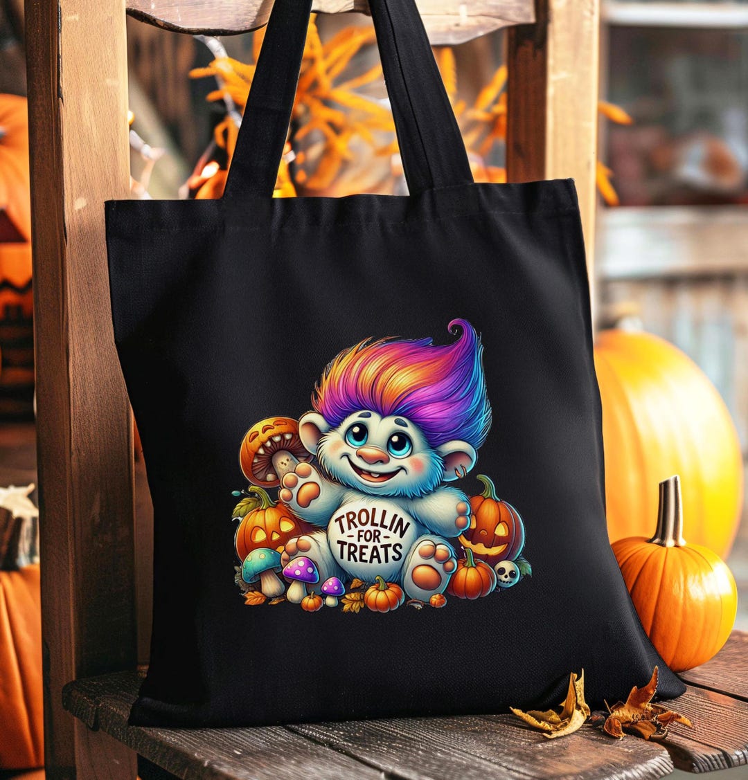 Halloween Troll Tote Bag, Trick or Treat Bag, Cute Halloween Canvas ...