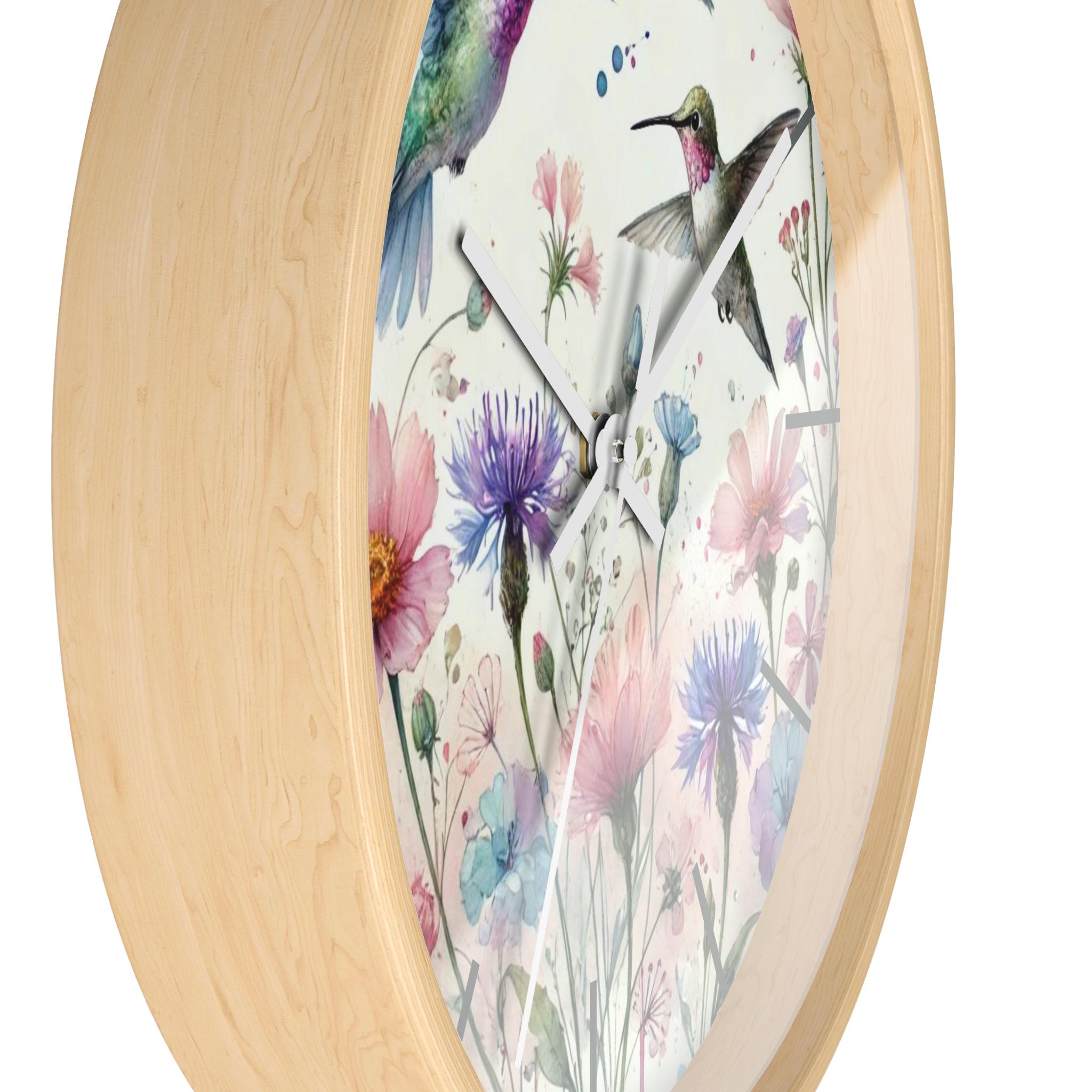 Watercolor Wildflowers and Hummingbirds Wall Clock, Soft Floral ...