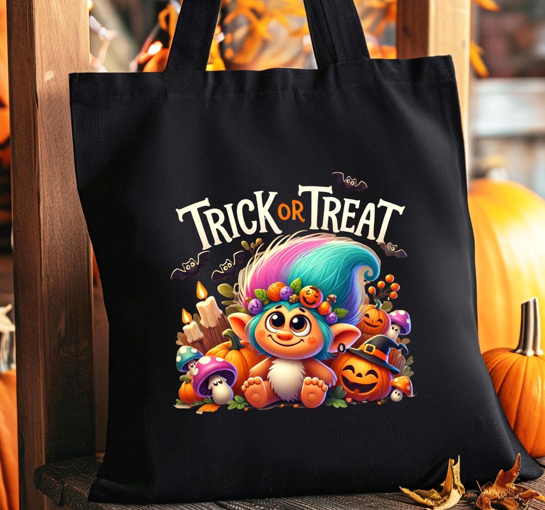Halloween Troll Tote Bag, Trick or Treat Bag, Cute Halloween Canvas ...