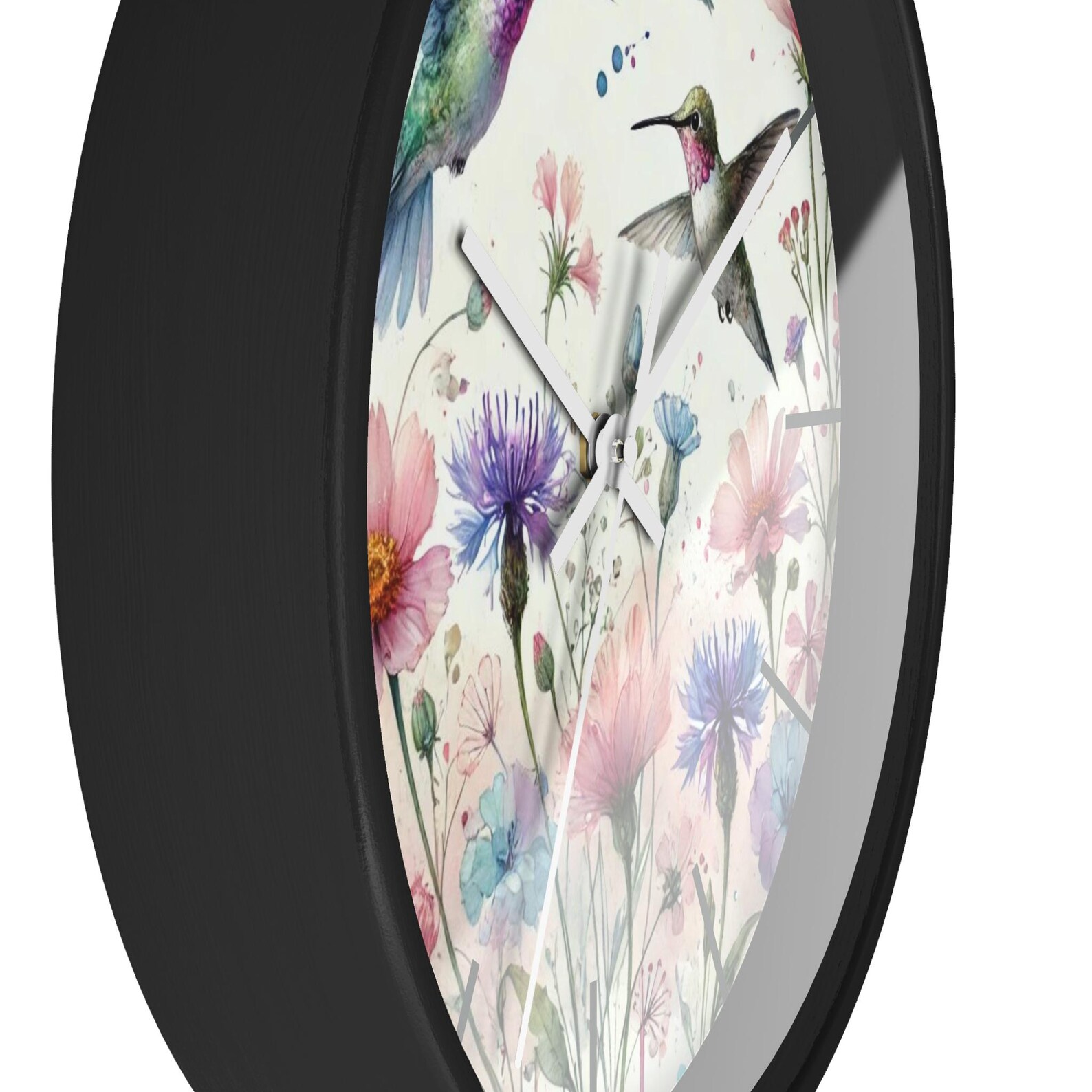 Watercolor Wildflowers and Hummingbirds Wall Clock, Soft Floral ...