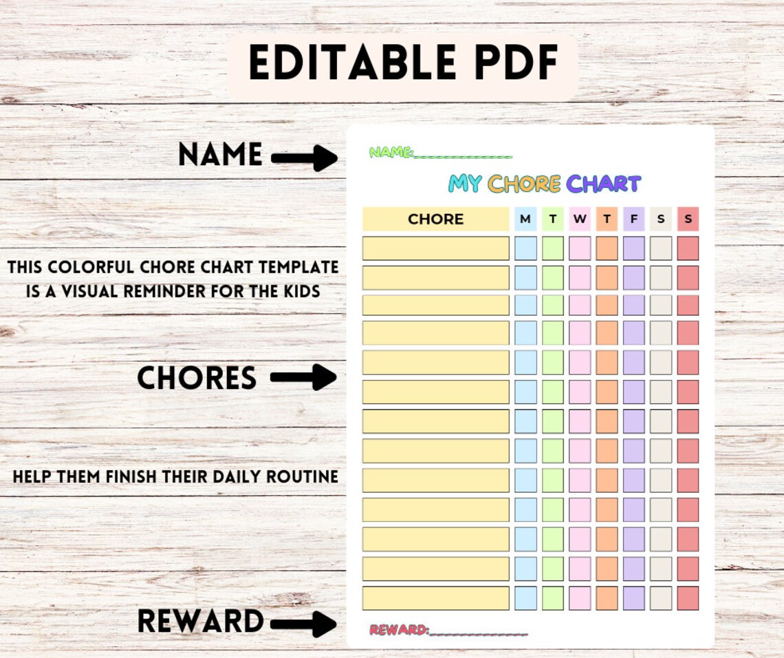 Editable Chore Chart for Kids | Printable | Kids Daily Responsibility ...