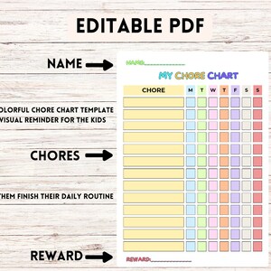 Editable Chore Chart for Kids | Printable | Kids Daily Responsibility ...